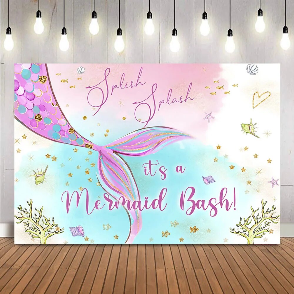 Glitter Mermaid Birthday Theme Backdrop Little Princess Girls Newborn ...