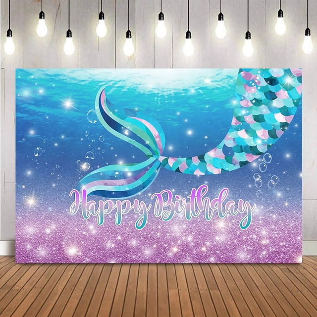 Glitter Mermaid Birthday Theme Backdrop Little Princess Girls Newborn ...