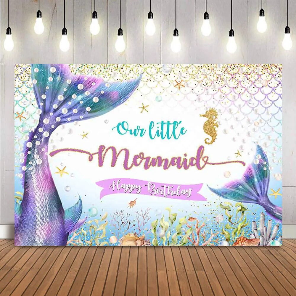 Glitter Mermaid Birthday Theme Backdrop Little Princess Girls Newborn ...