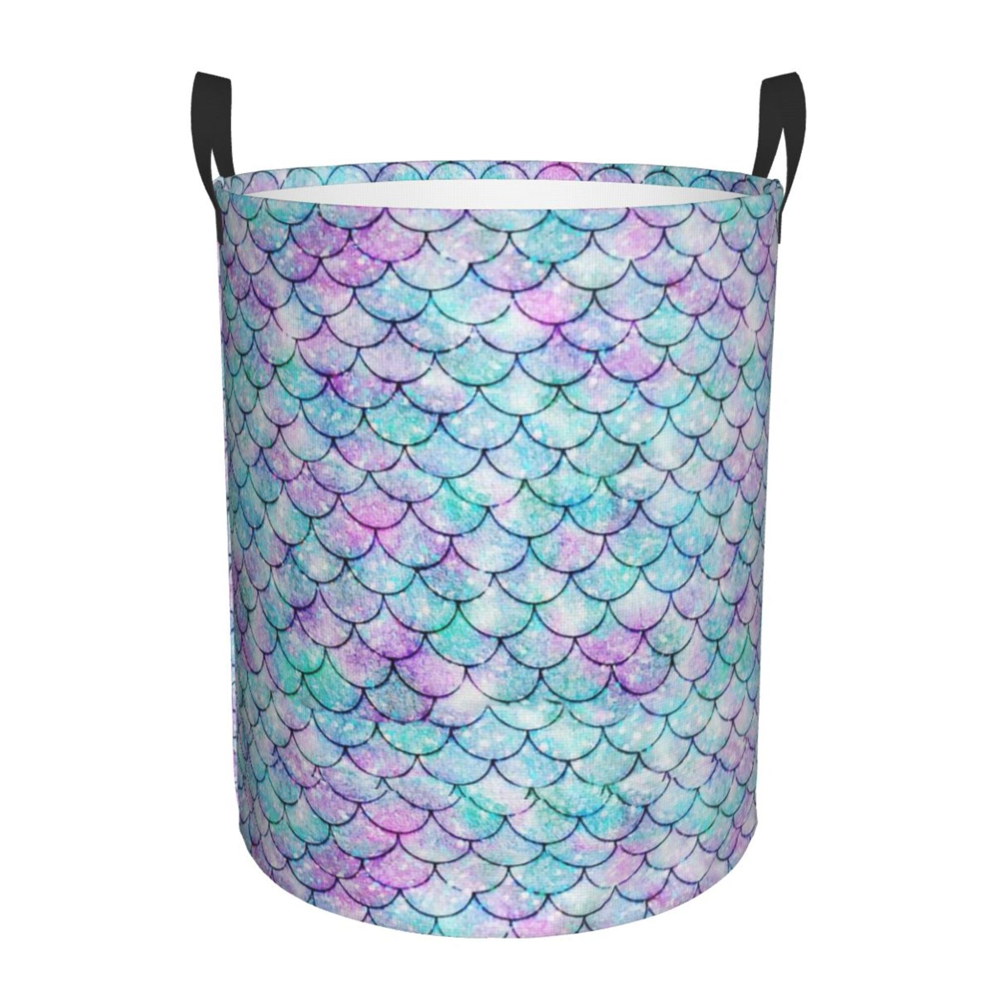 Glitter Mermaid Fish Scales Circular Laundry Basket (With Handle ...