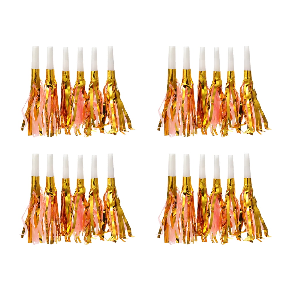 Glitter Metallic Fringed Noise Makers Gold Musical Blowouts Silver ...