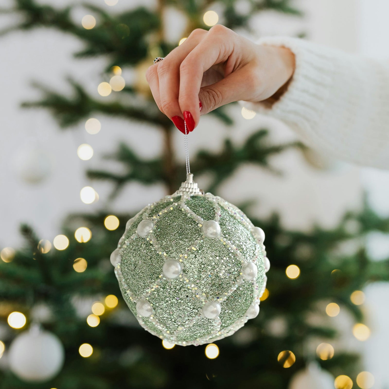 Glitter Mint Green Christmas Ornament Set | 5-Piece Hanging Decorations ...