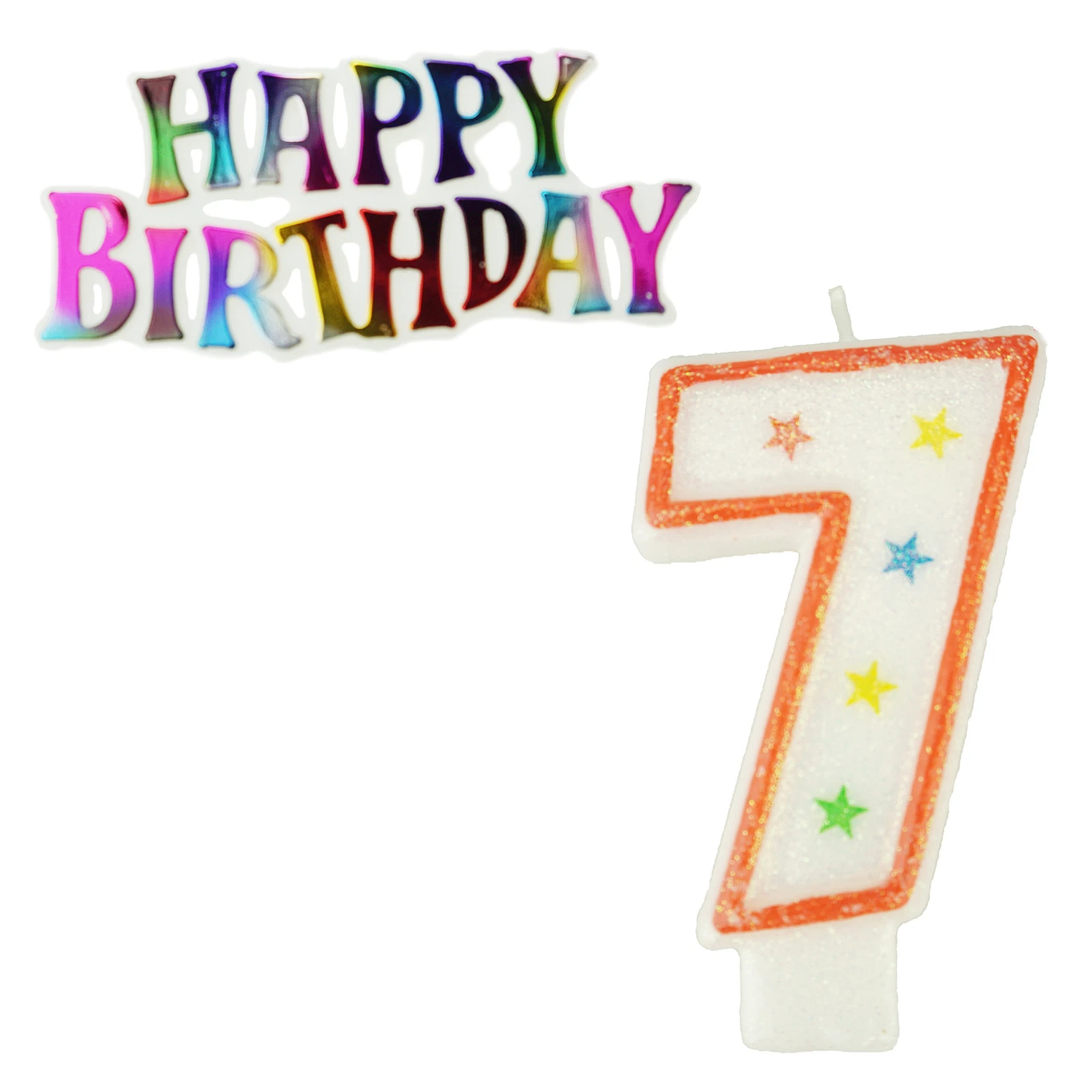 Glitter Number 7 Candle And Happy Birthday Sign, 3-3/8-Inch, 2-Piece ...