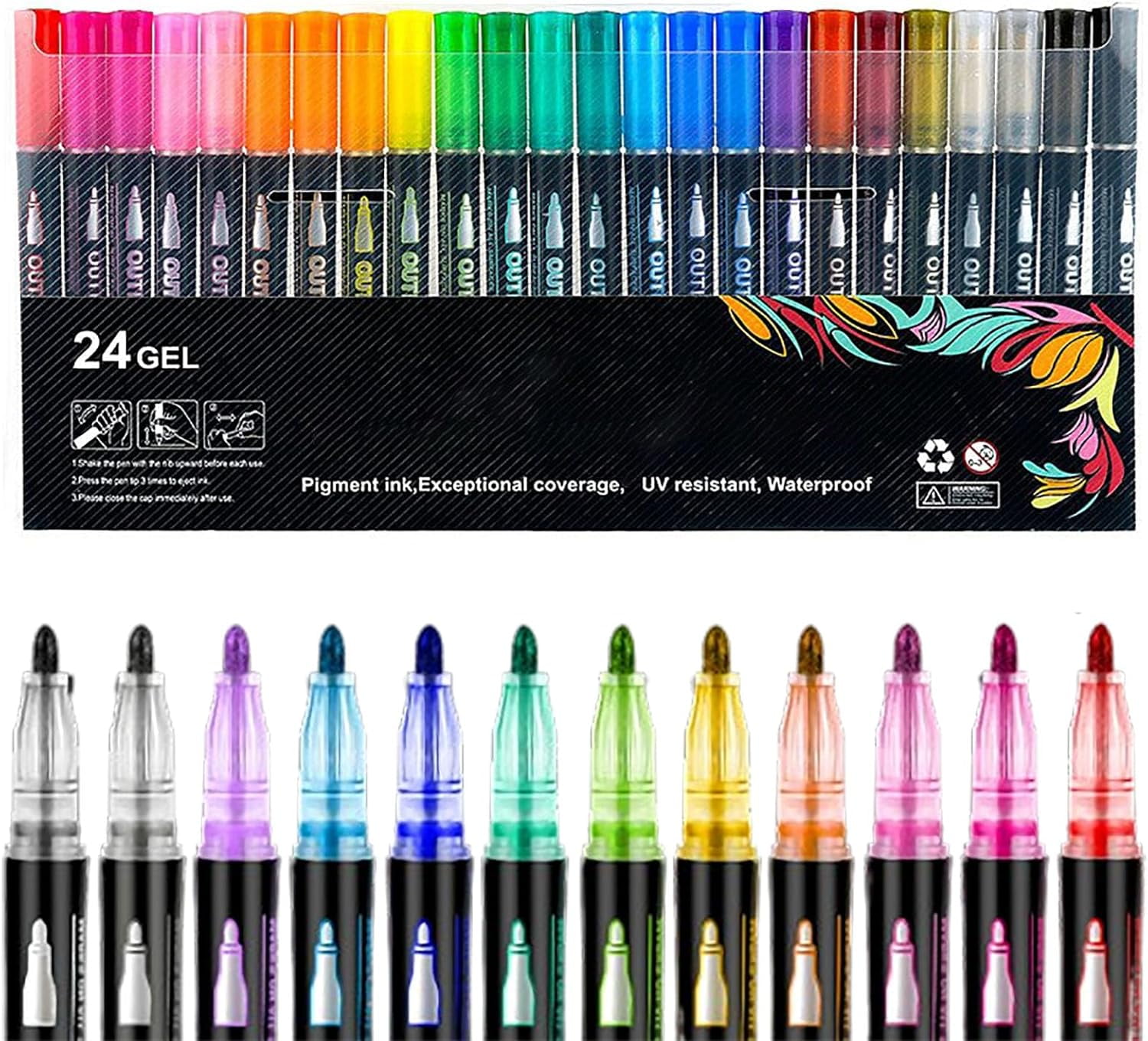 Glitter Outline Paint Markers, Outline Markers Self-Outline Metallic ...