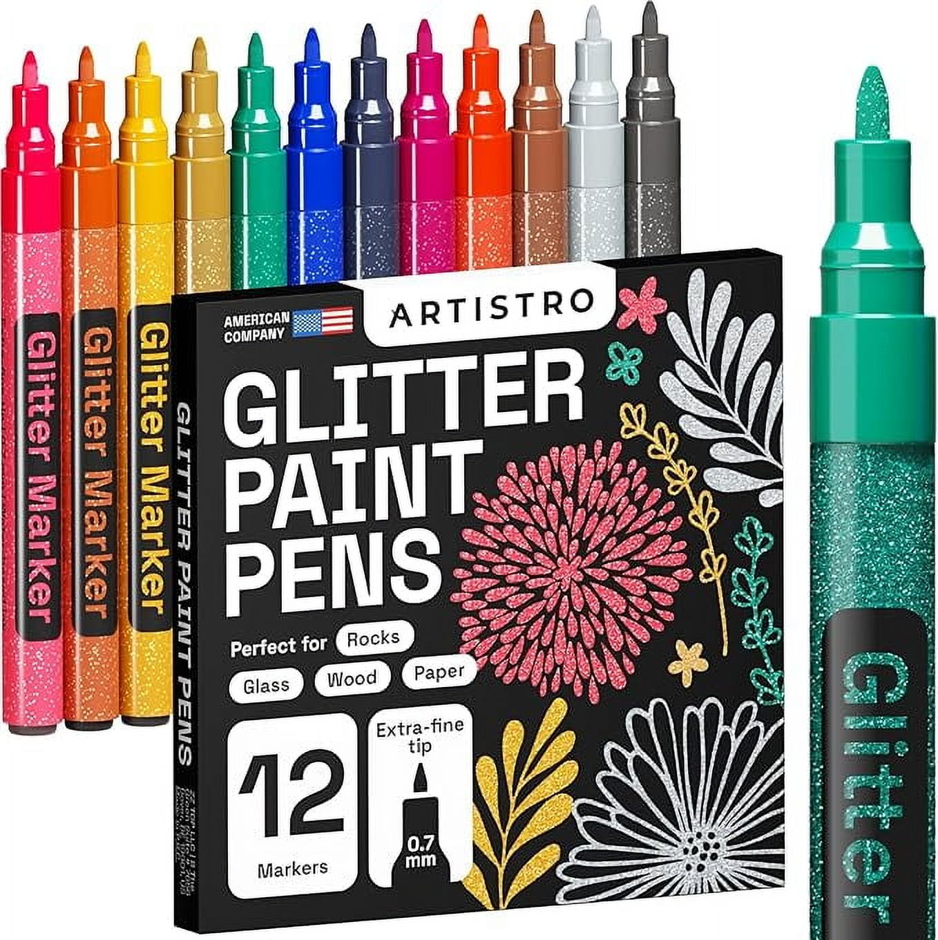 Glitter Paint Pens for Rock Painting, Stone, Ceramic, Glass, Wood ...