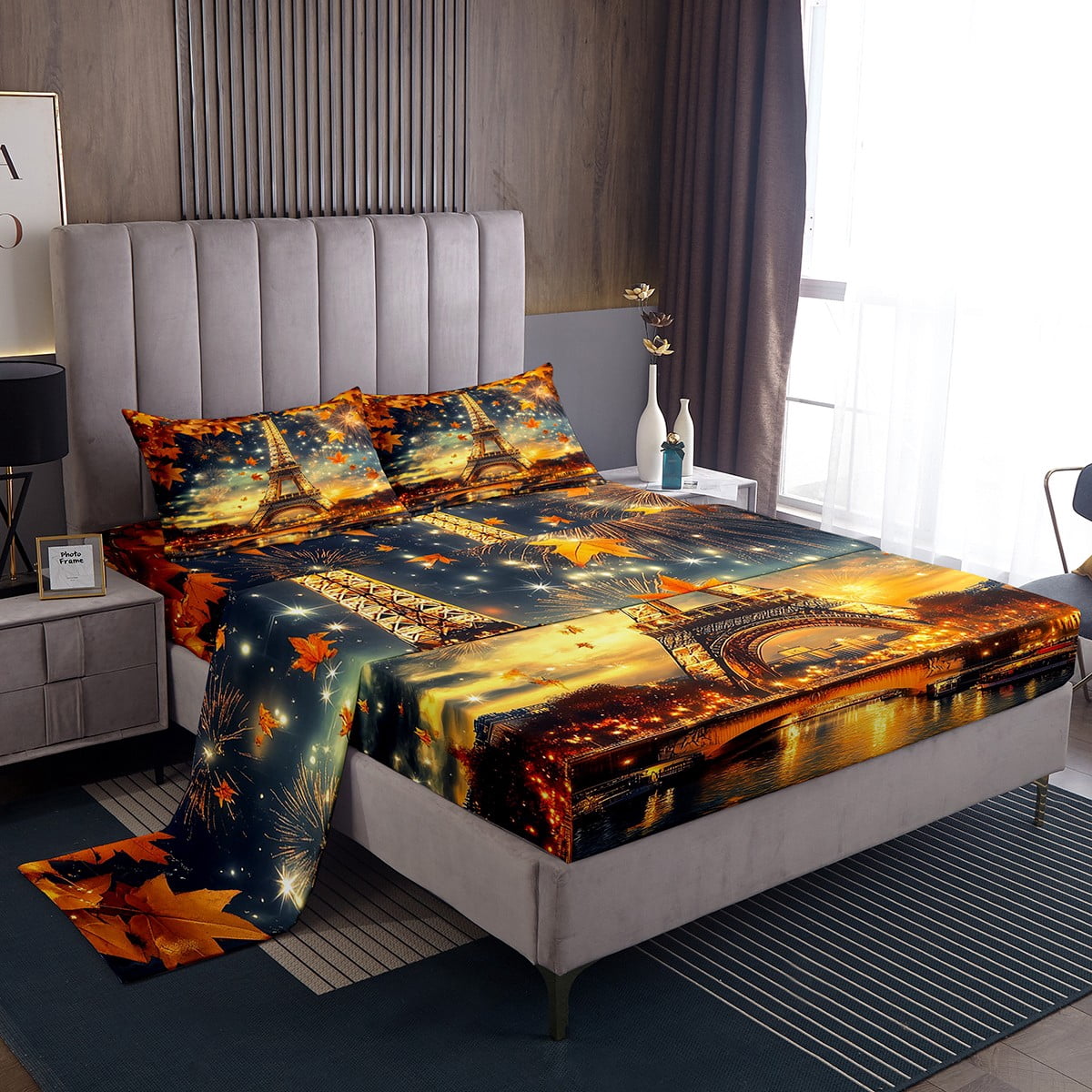 Glitter Paris Sheet Set Woman Eiffel Tower Romantic King Sheets,Fall ...