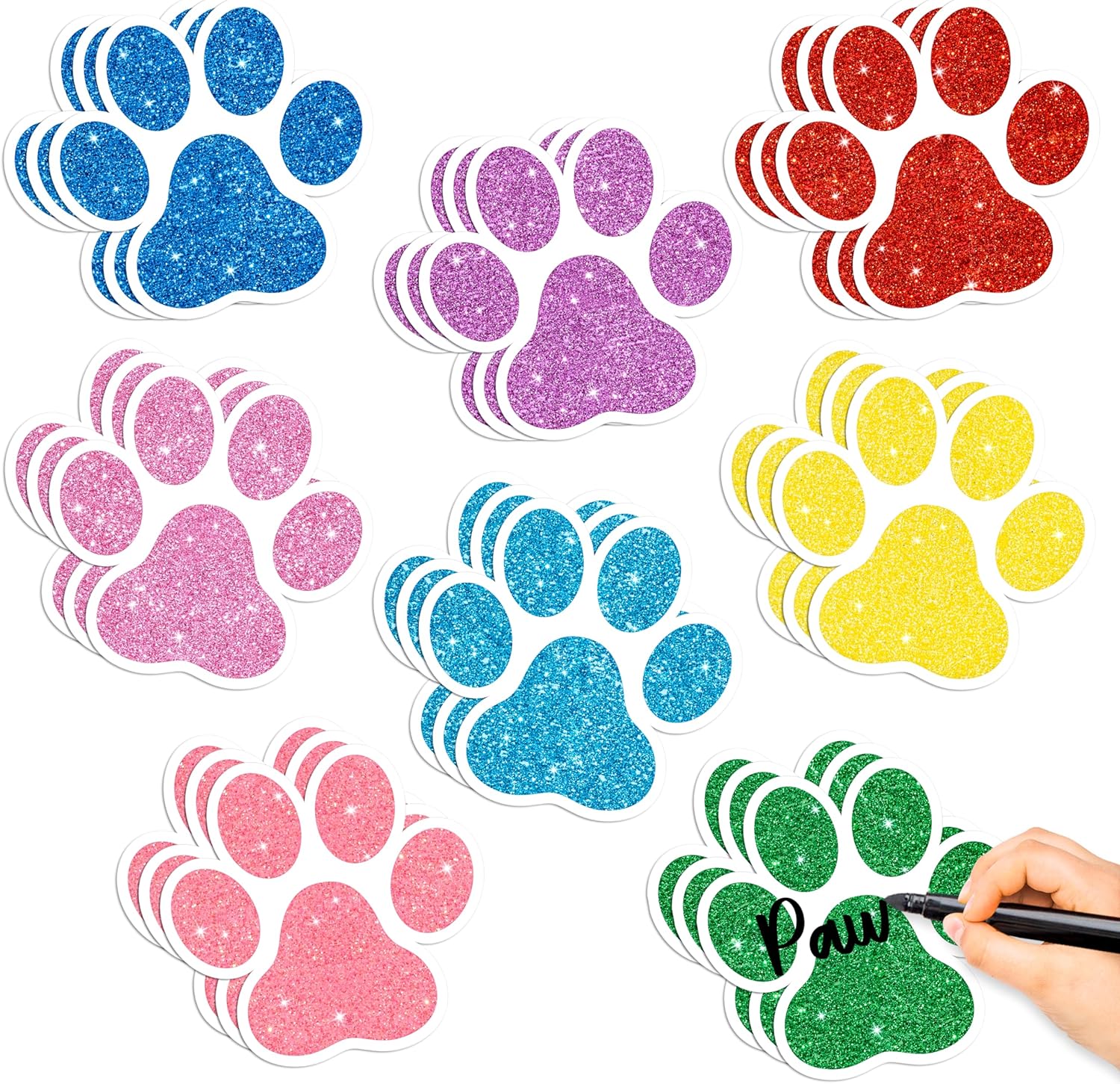 Glitter Paw Prints Cutouts- 100Pcs Colorful Paw Print Paper Cut-Out ...