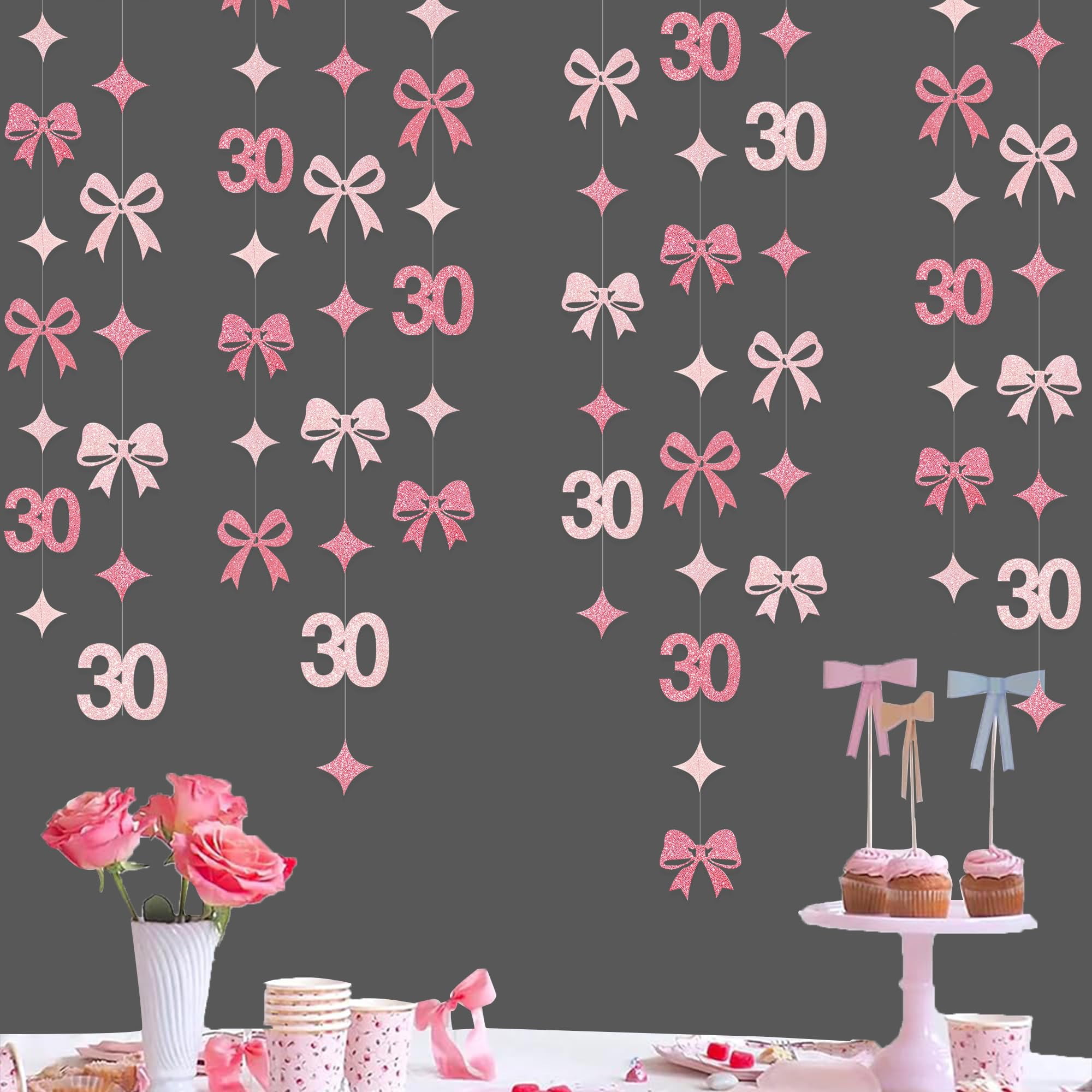 Glitter Pink 30thTRDN Birthday Decorations Hot Pink Conquette Garland Streamer Banner Backdrop ...