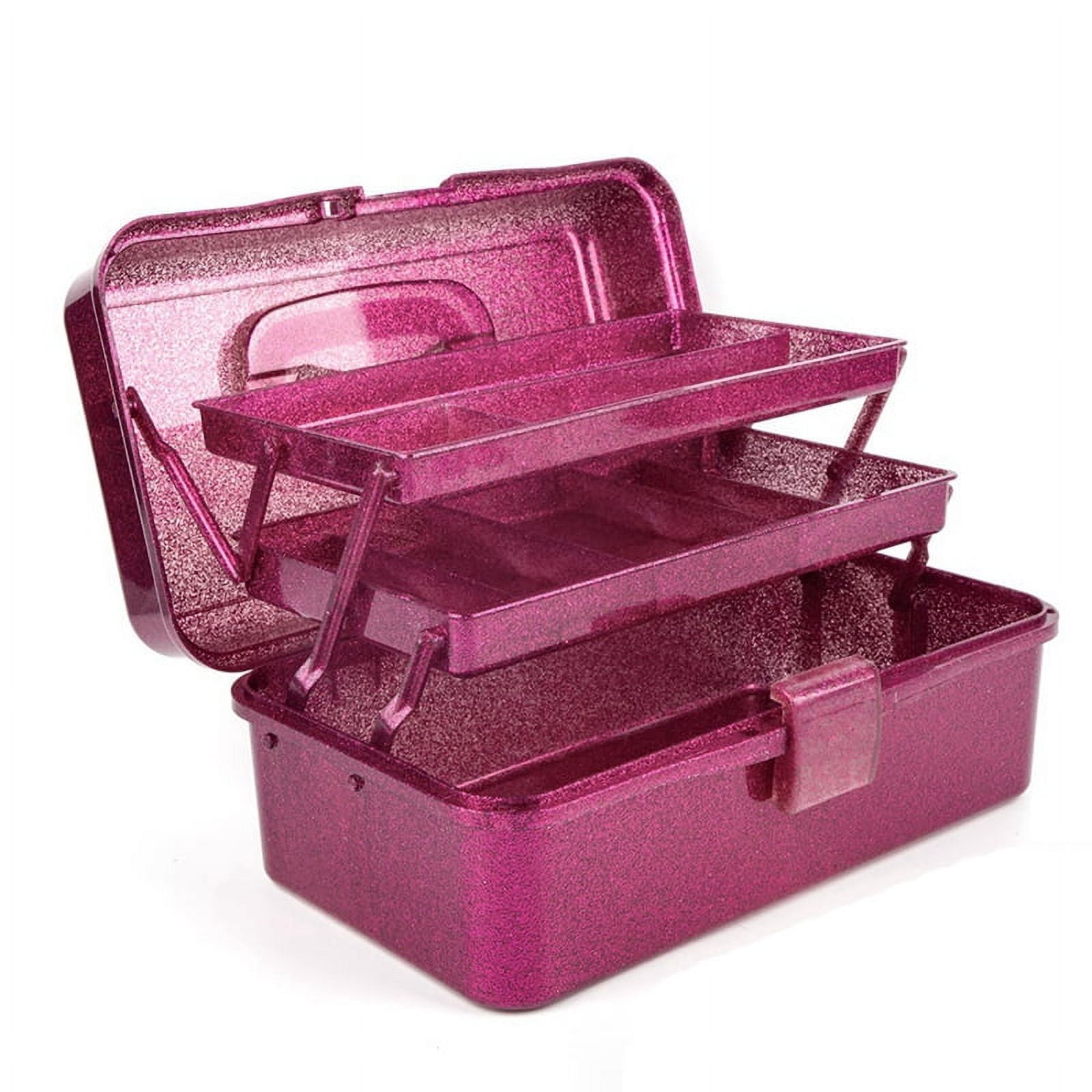 Glitter Pink & Craft Tool Storage Box,3-Layer Stackable Carry Tackle ...