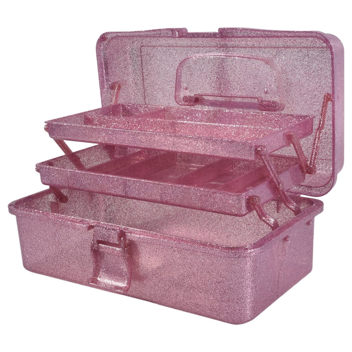 Glitter Pink & Craft Tool Storage Box,3-Layer Stackable Carry Tackle ...