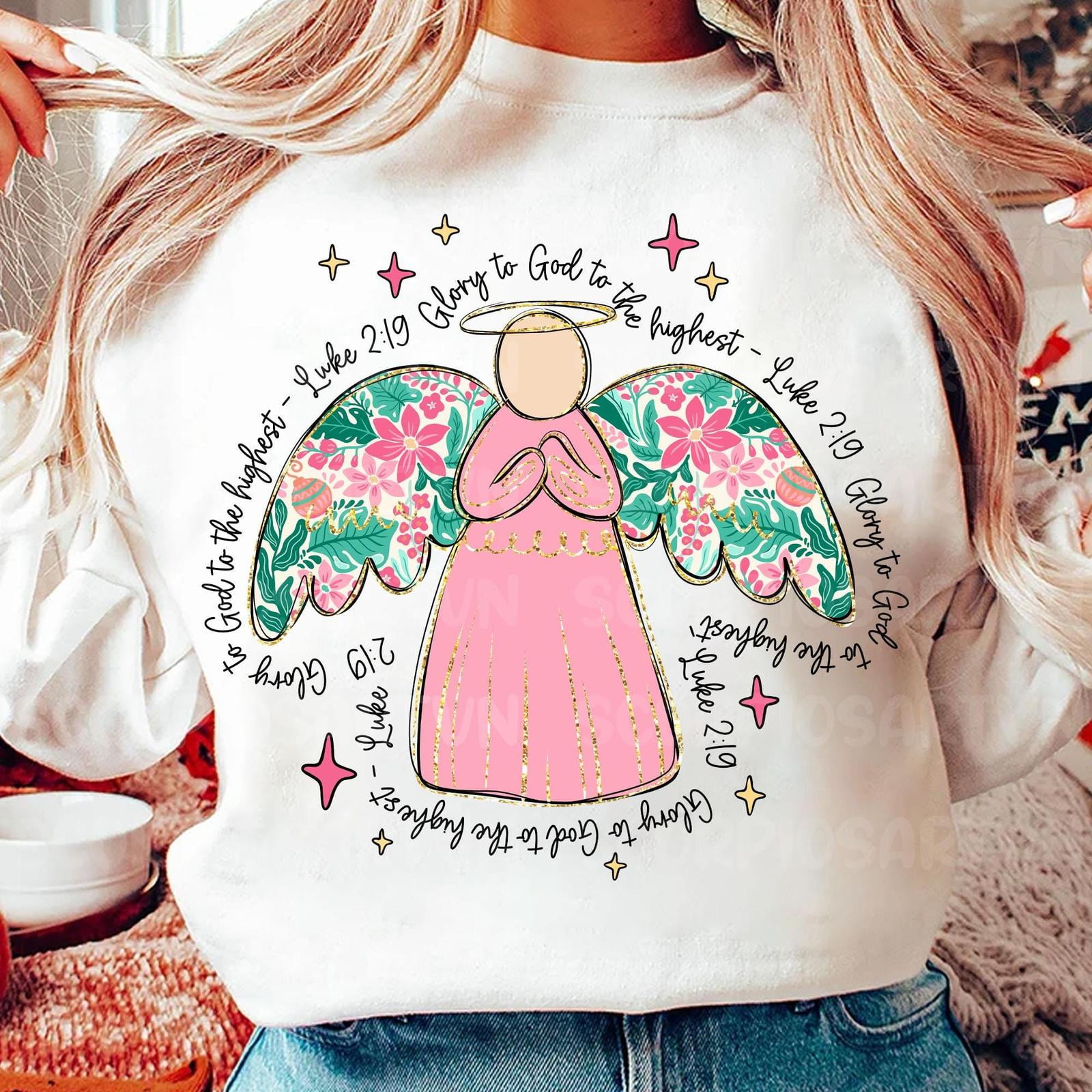 Glitter Pink Floral Angel God Png, Glory to God Png, Christmas Png ...