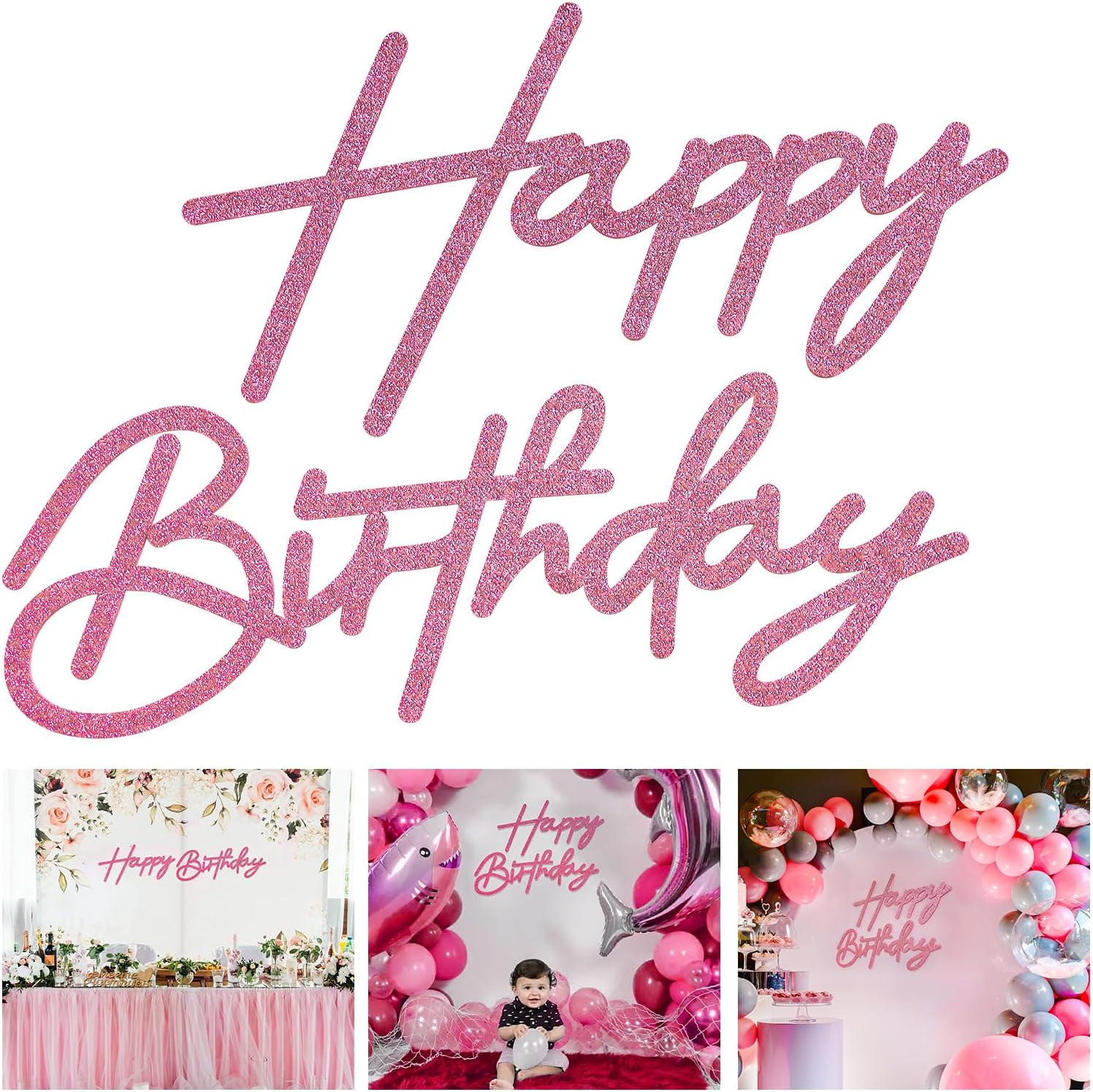 Glitter Pink Happy Birthday Sign for Backdrop - Felt Glitter Letters ...