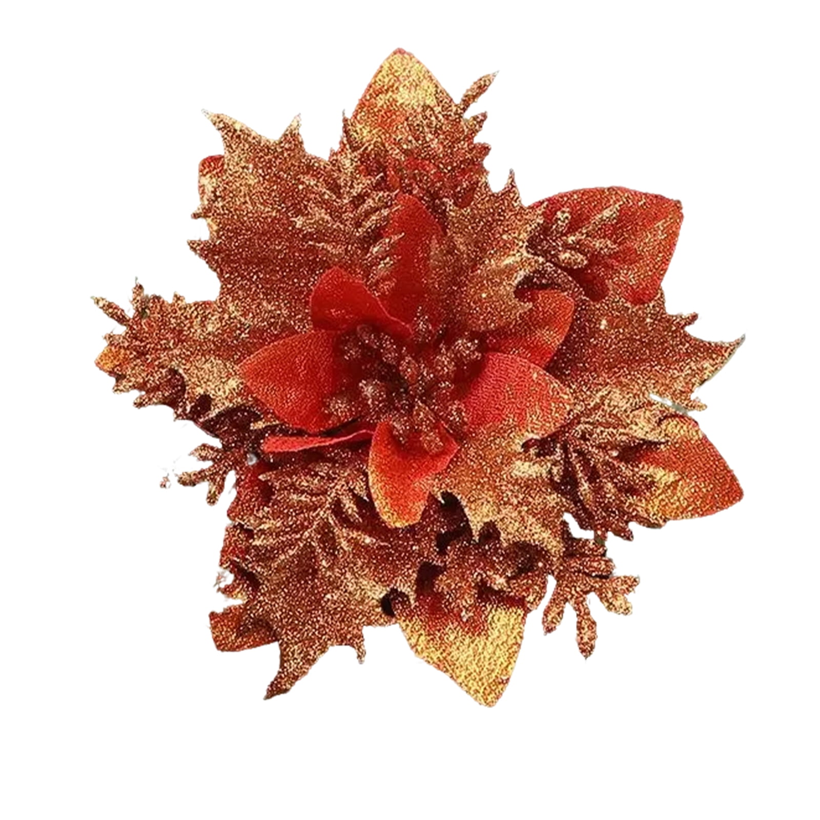 Glitter Poinsettia 5.5 Inch Artificial Flower Christmas Clip Stem Multi ...