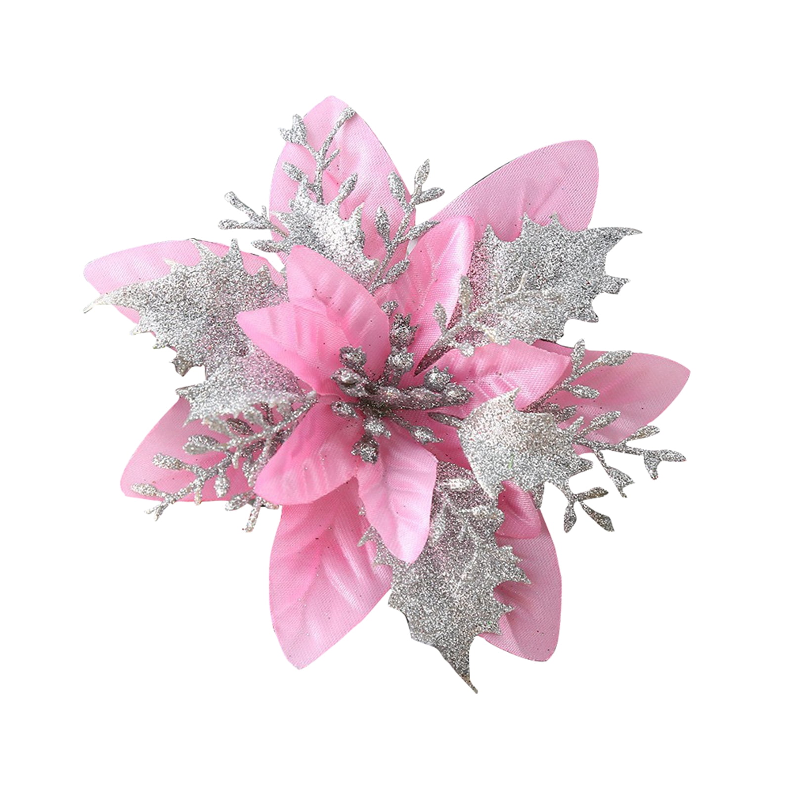 Glitter Poinsettia 5.5 Inch Artificial Flower Clip Stem, Multi-Layered ...