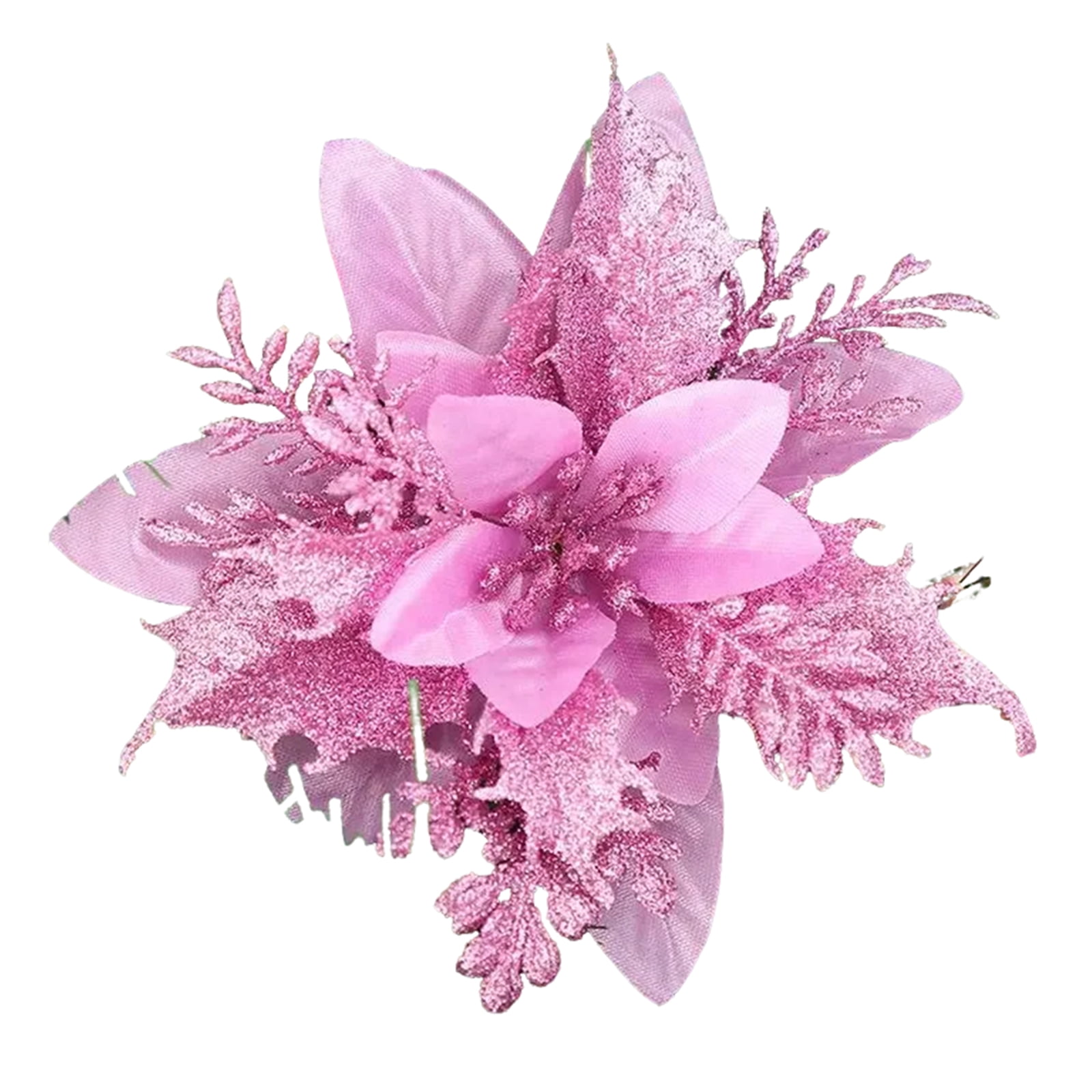 Glitter Poinsettia Artificial Flower Clip Stem With Multi-Layered ...