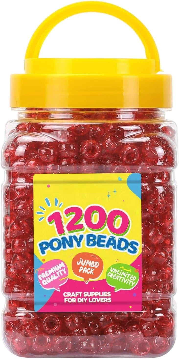 Glitter Pony Beads for Bracelet 1100 count Red Beads for Hair Making ...