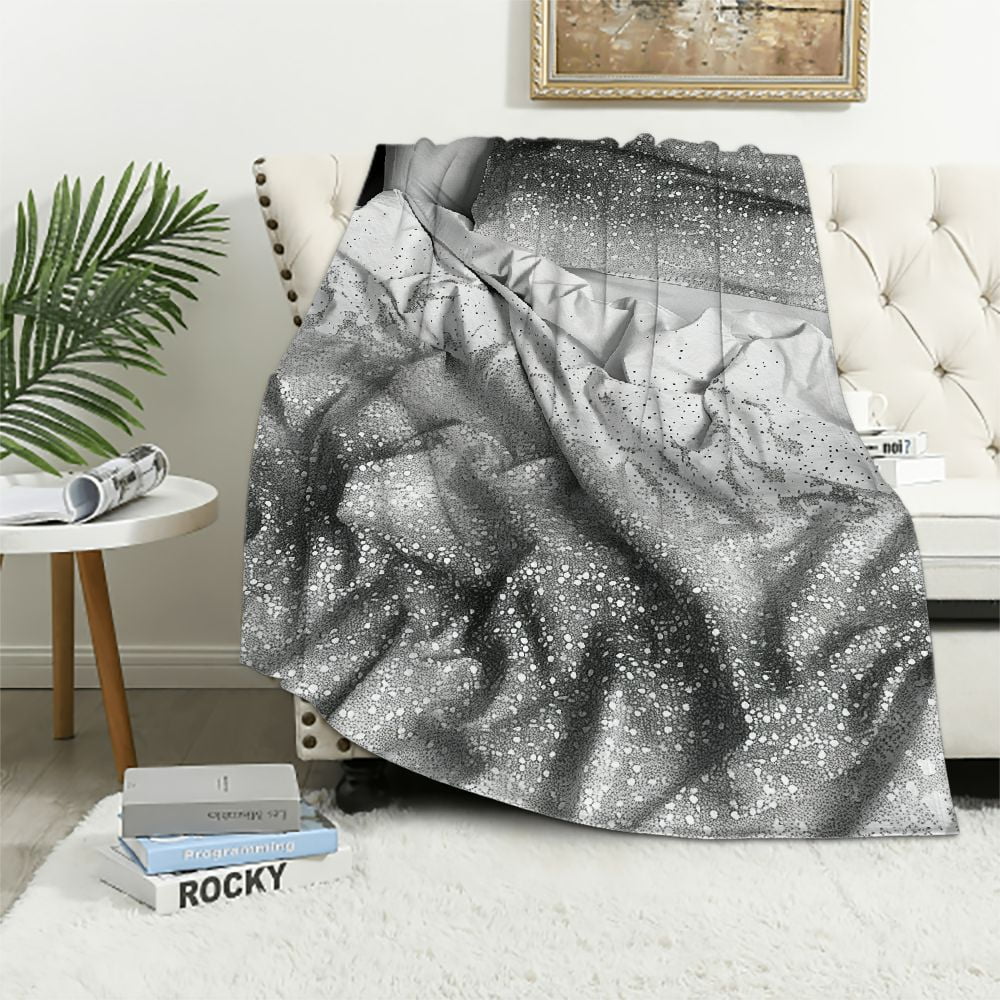 Glitter Print (No Glitter) Silver Shiny Plush Throw Blanket, for Sofa ...