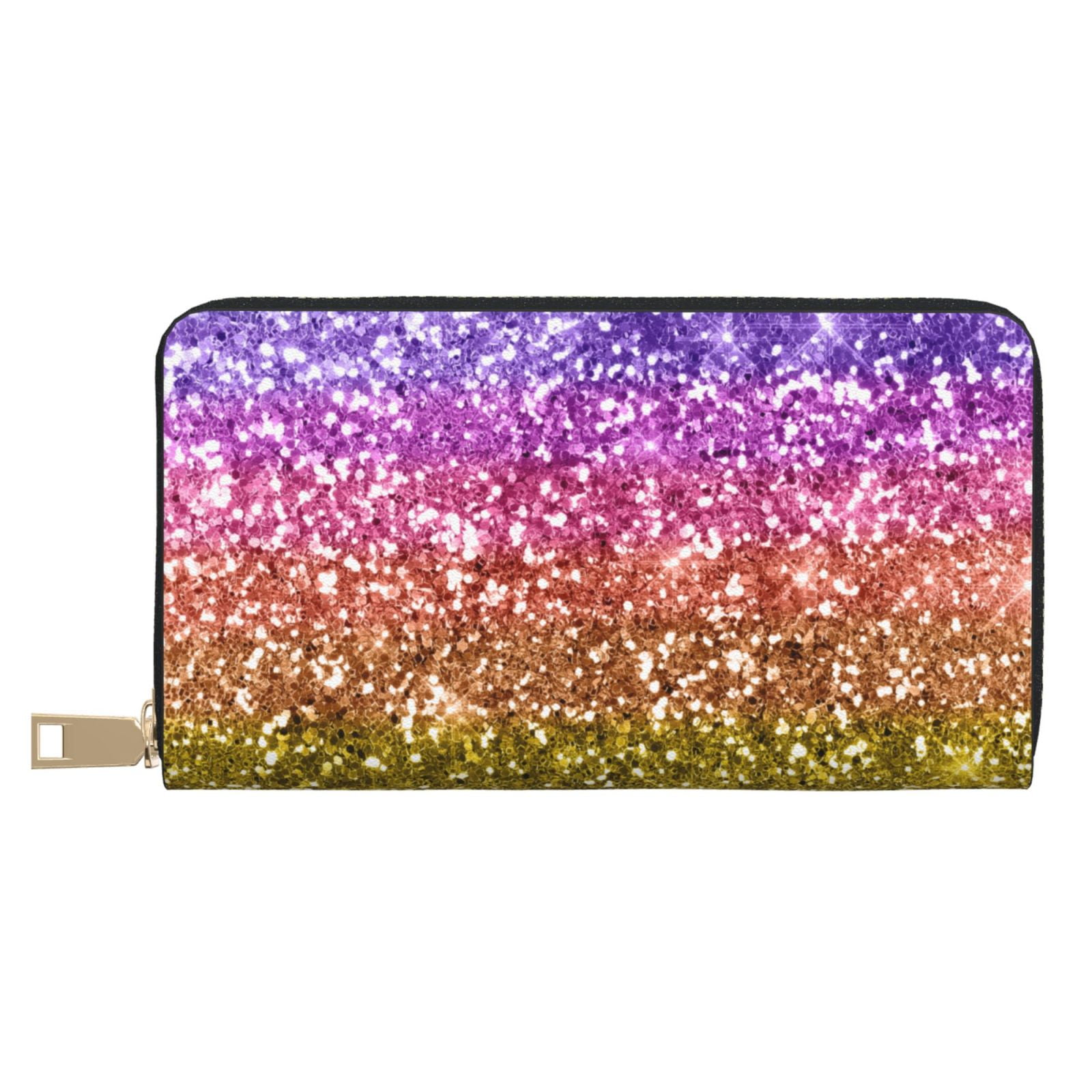 Glitter Rainbow PrintB Wallet Women, Leather Bifold Multi Card Wallet, Women's Wallets, Long ...