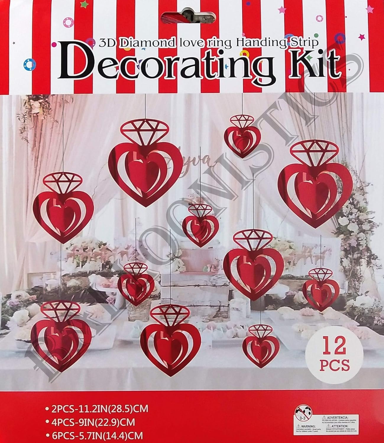 Glitter Red Diamond Love Ring Garlands Kit Metallic 3D Heart Hanging ...