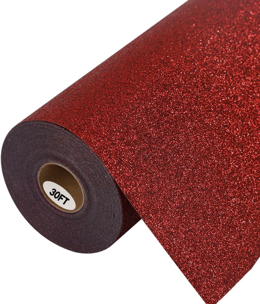 Glitter Red Heat Transfer Vinyl HTV Rolls, 12" x 30ft Iron on Vinyl for ...