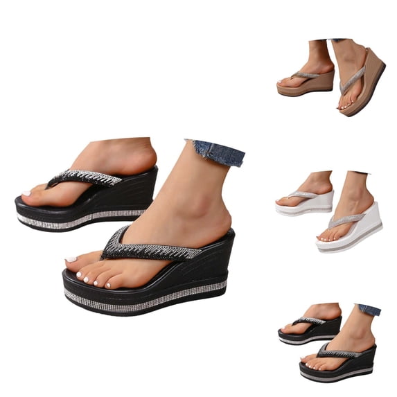 Glitter Rhinestone Flip Flops for Women 2026 Summer Trendy on Platform ...