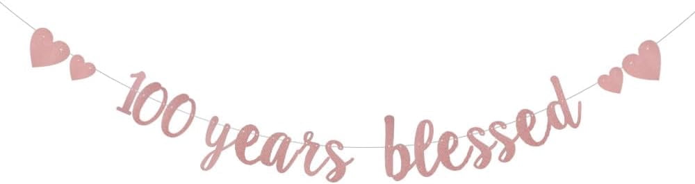 Glitter Rose Gold 100 years Banner, Pre-Strung,100th Birthday/Wedding ...