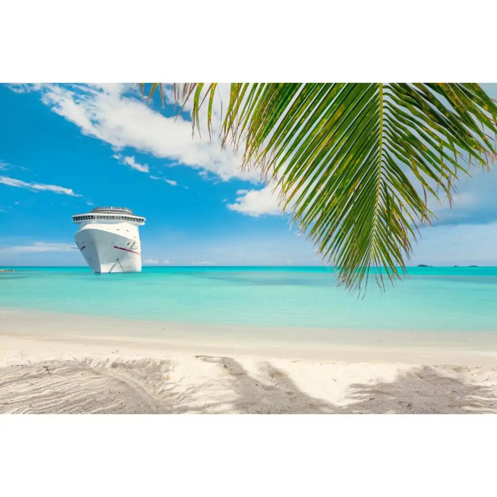 Blue Ocean Beach Backdrop Tropical Summer Background Ship Boat Wharf ...