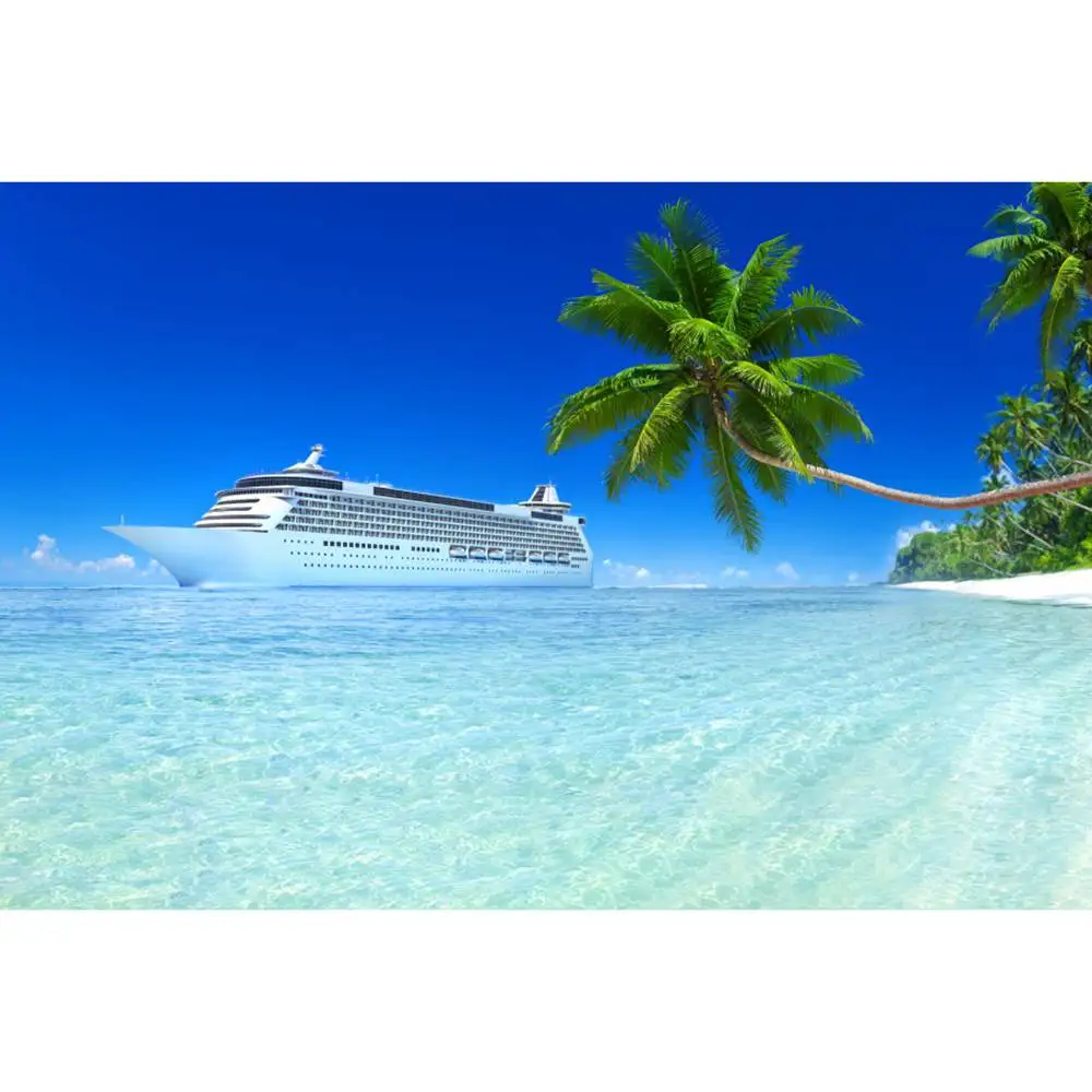Blue Ocean Beach Backdrop Tropical Summer Background Ship Boat Wharf ...