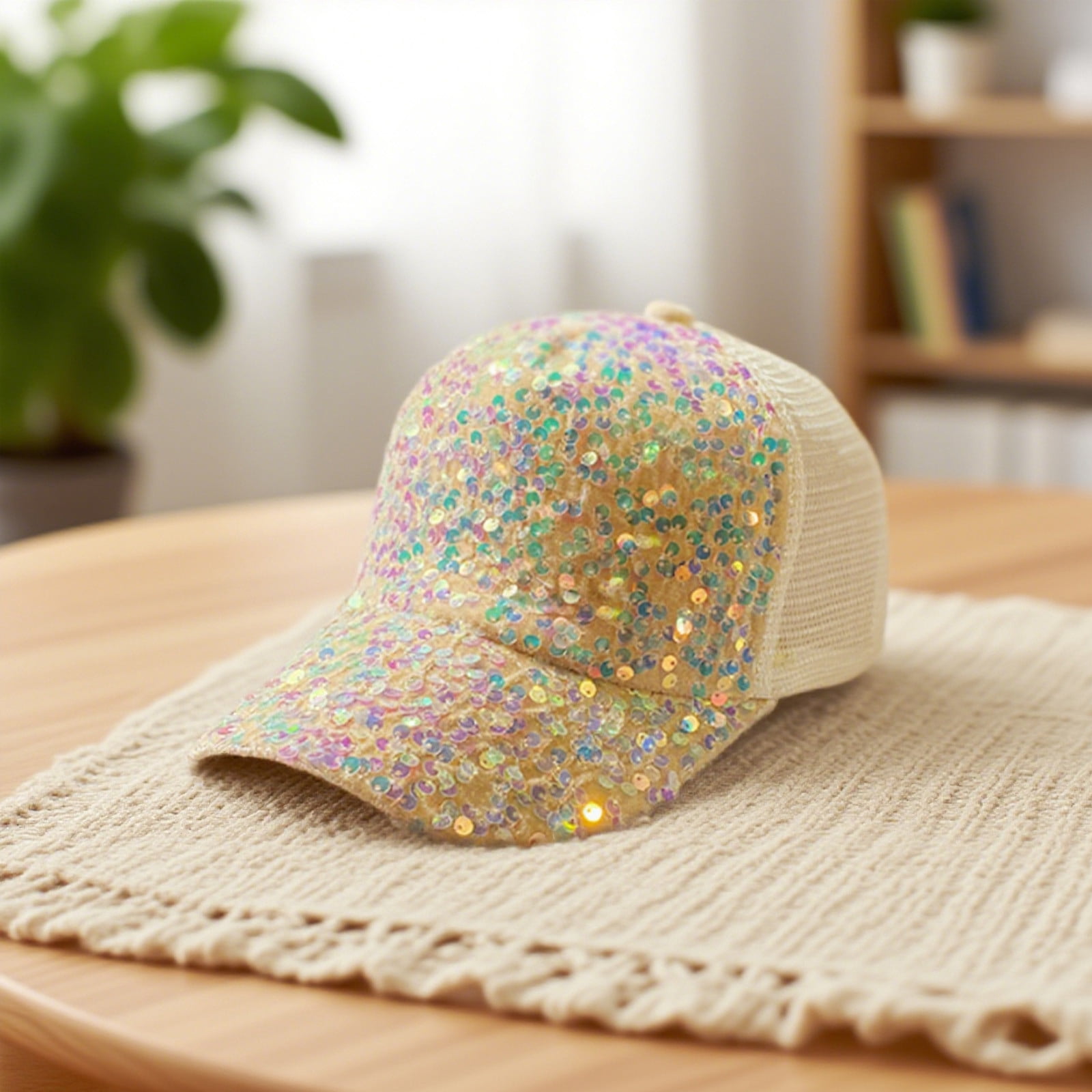Glitter Sequin Baseball Cap for Women | Adjustable Mesh Back Sun Hat ...