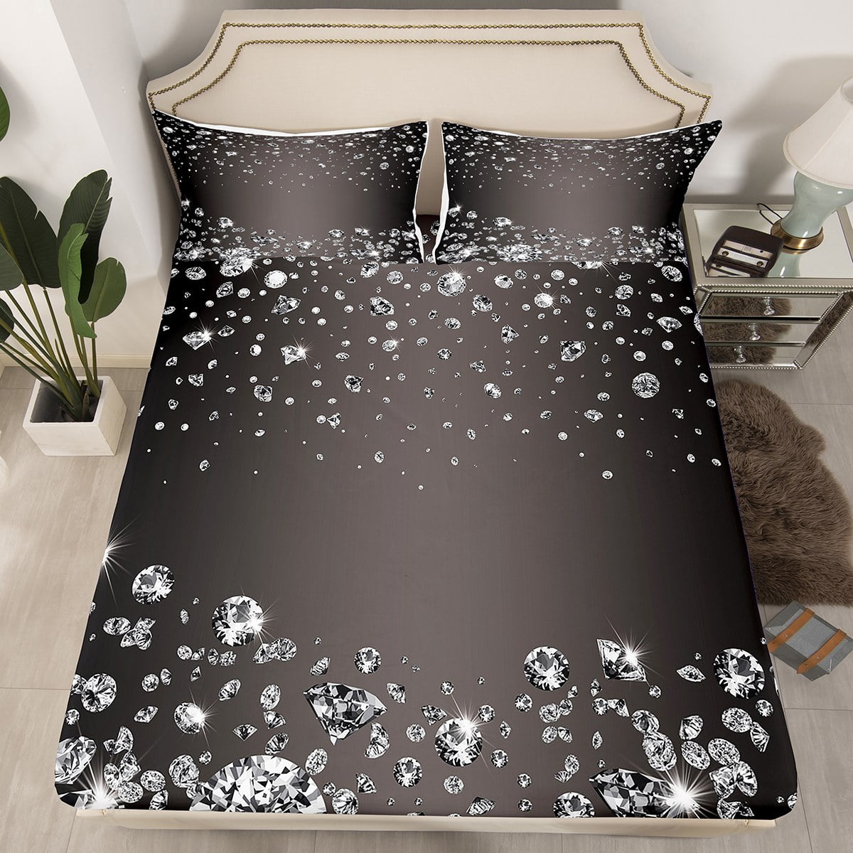 Glitter Sheets Teen,3D Sparkle Diamond Fitted Sheet,Silver Crystal ...