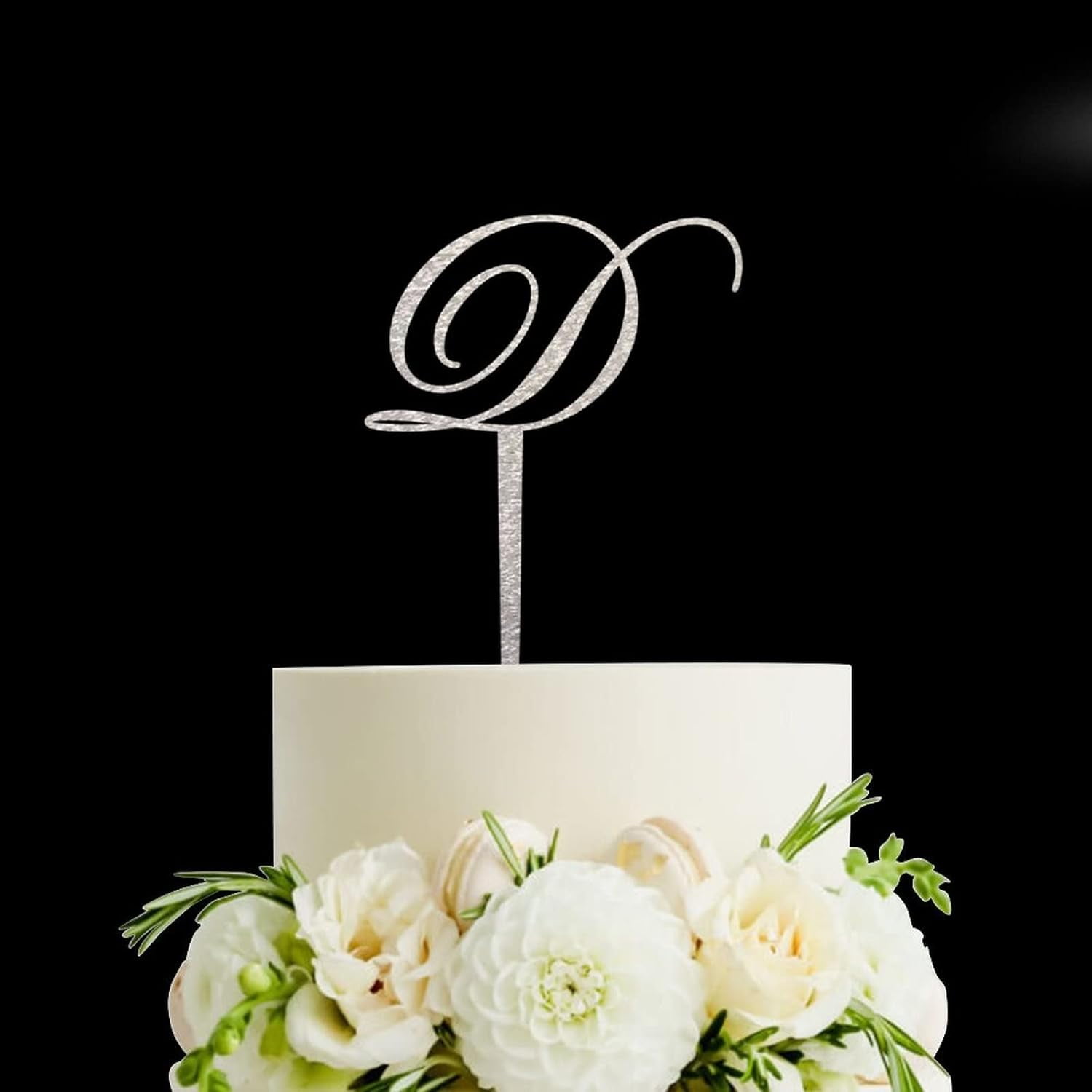 Glitter Silver Initial D Wedding Cake Topper,Custom Any Letter Monogram ...