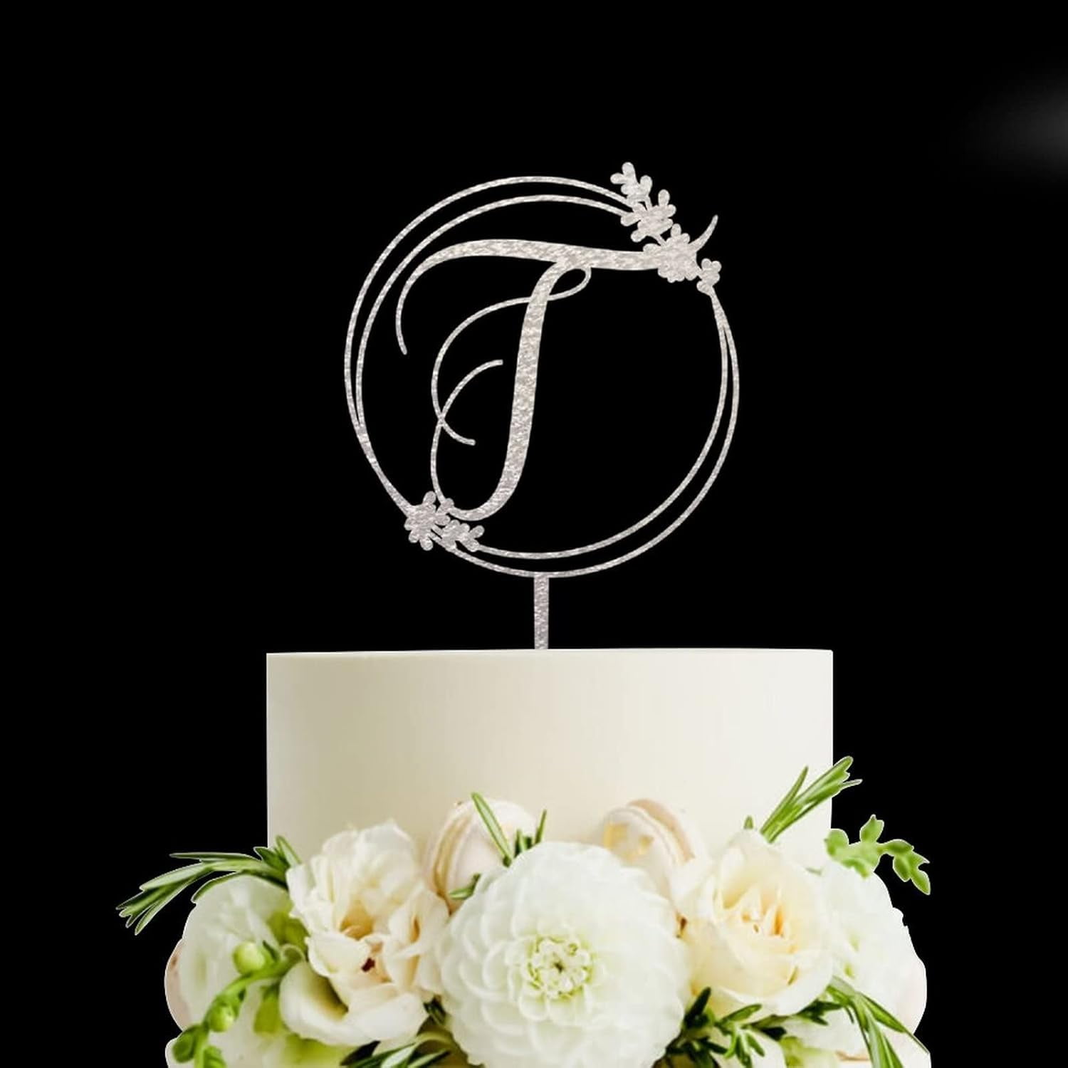 Glitter Silver Initial Letter T Wedding Cake Topper,Custom Any Letter ...