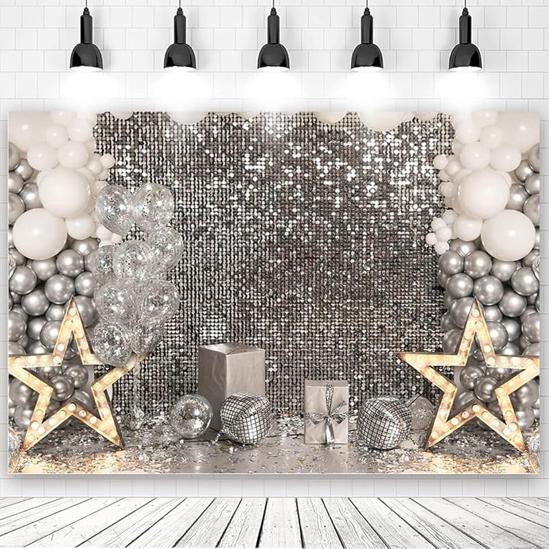 Glitter Sliver Disco Party Backdrop Women Birthday Reception ...