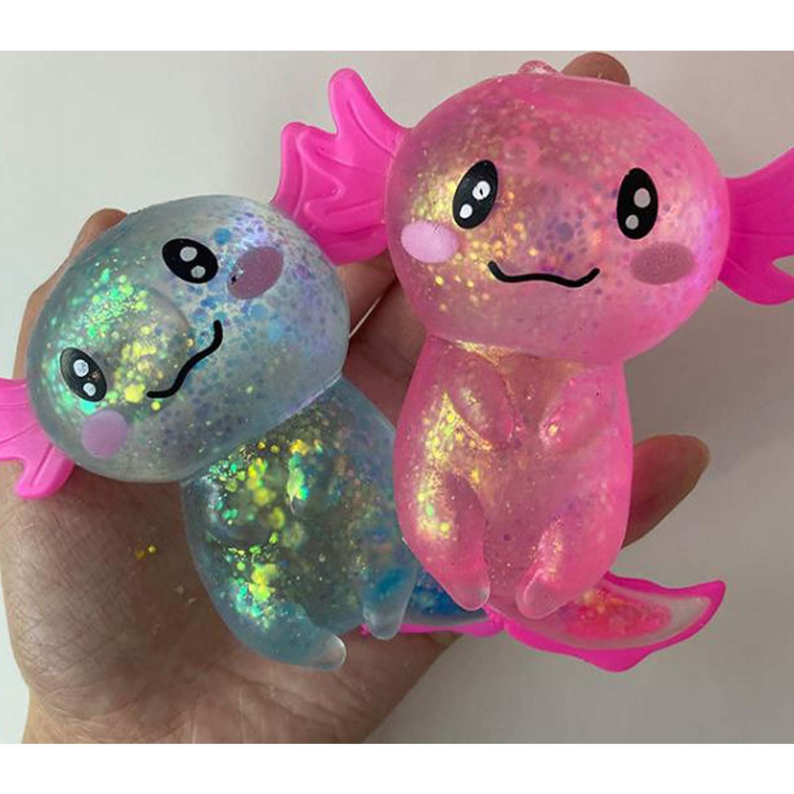 Glitter Squishy Stress Relief Axolotl Toy, Cute Malt Sugar Filled ...