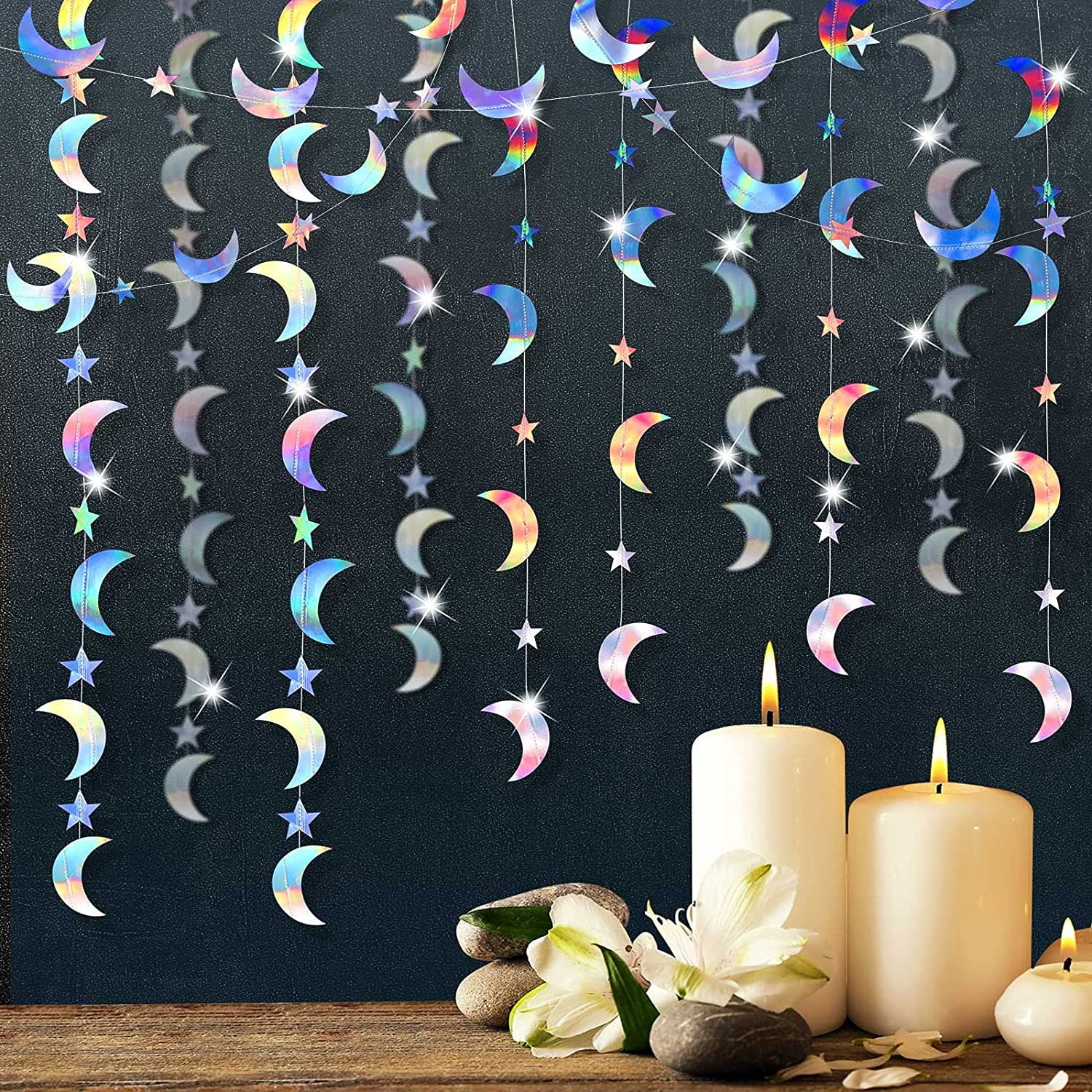 Glitter Star Moon Garland Banner Decoration, 130FT Star Moon Paper ...