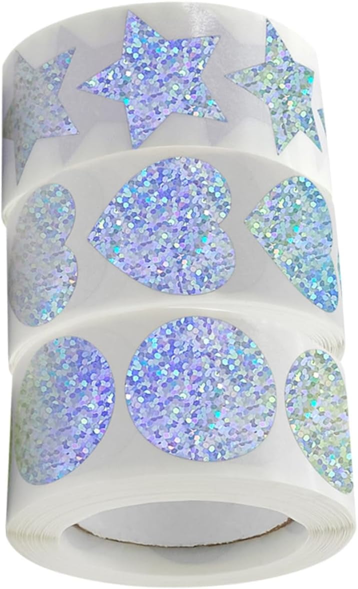 Glitter Star Stickers 3 Rolls of Heart Stickers Round Stickers ...