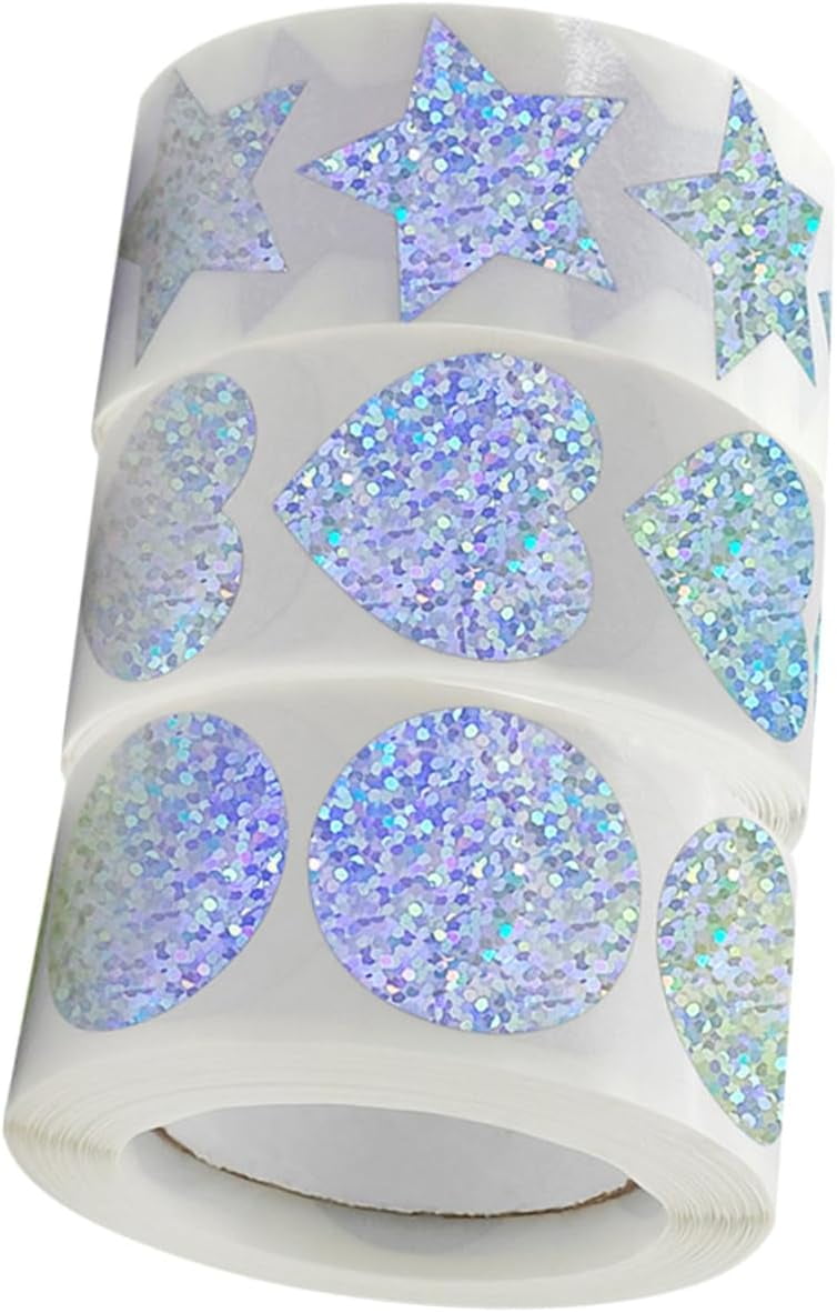 Glitter Star Stickers 3 Rolls of Heart Stickers Round Stickers ...
