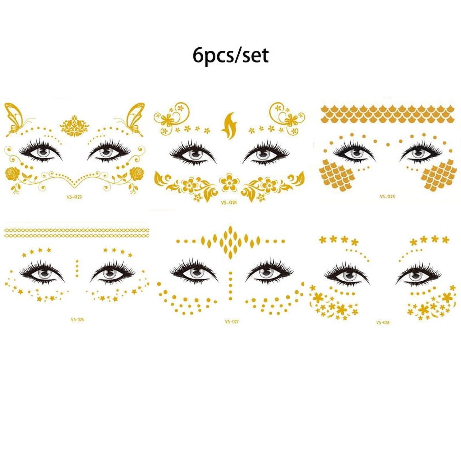 Glitter Stickers Face Tattoo Flash Gold Temporary Metalic Tattoos ...
