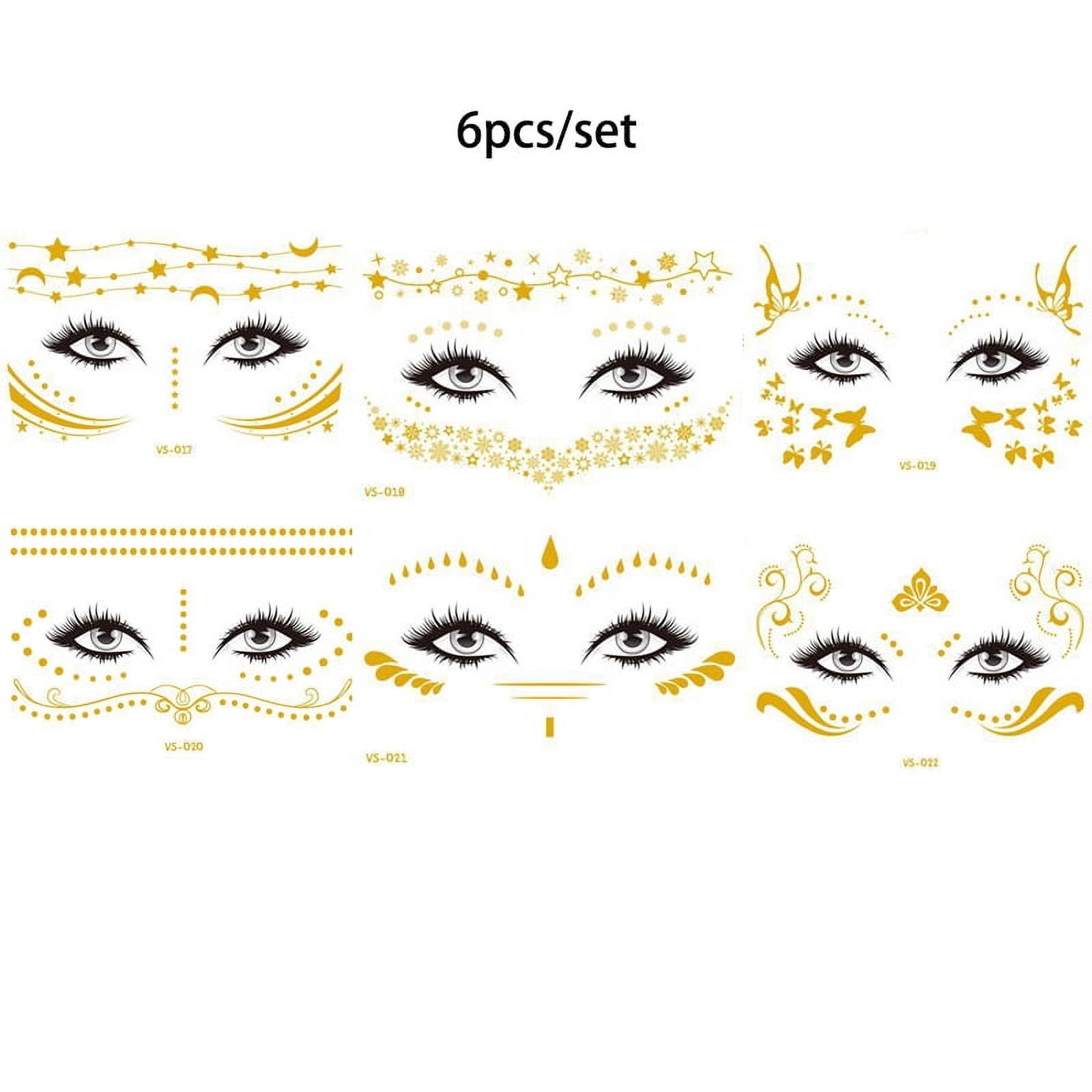 Glitter Stickers Face Tattoo Flash Gold Temporary Metalic Tattoos ...