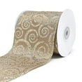 Champagne Glitter Swirl Taffeta Wired Edge Christmas Ribbon for Gift ...