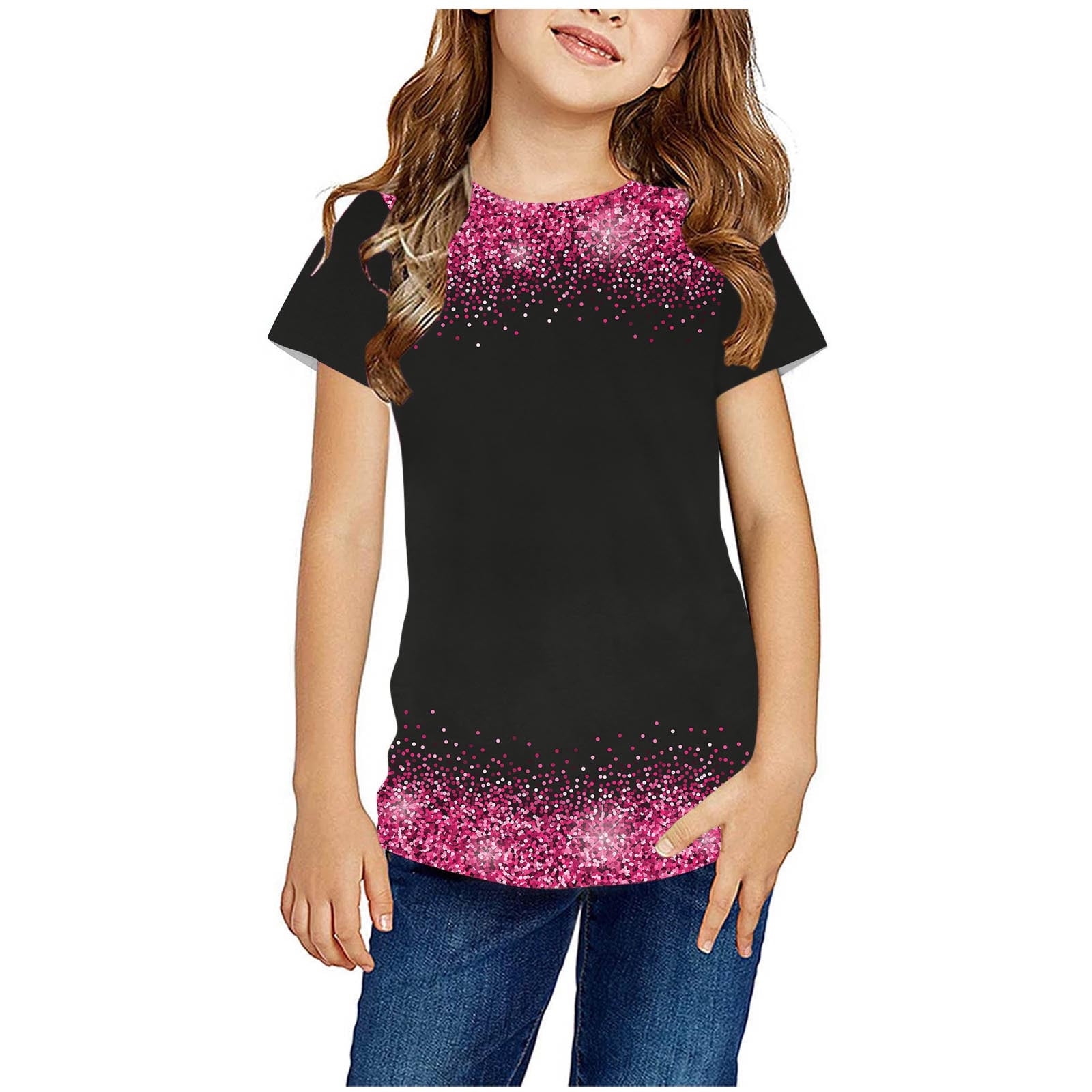 Glitter Tops for Kid Girls Short Sleeve Shirt Party Night Sparkly ...