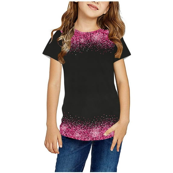 Glitter Tops for Kid Girls Short Sleeve Shirt Party Night Sparkly ...