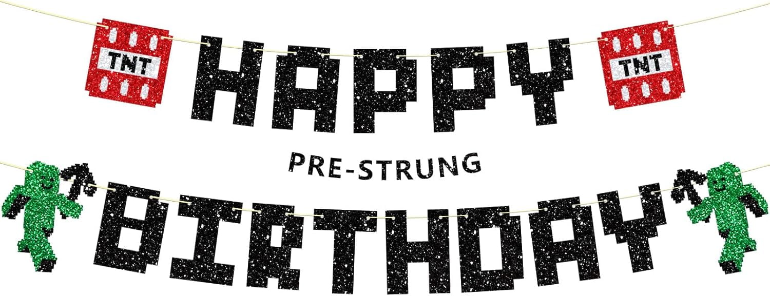 Glitter Video Game Birthday Decorations Pixel Themed Happy Birthday ...