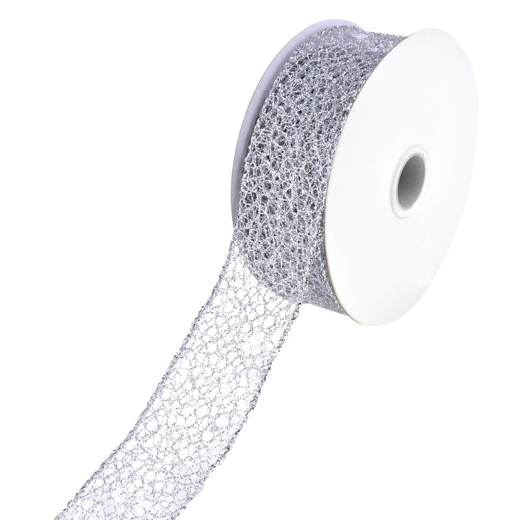 Glitter Webbing Wired Ribbon, 1-1/2-Inch, 10-Yard - Silver - Walmart.com