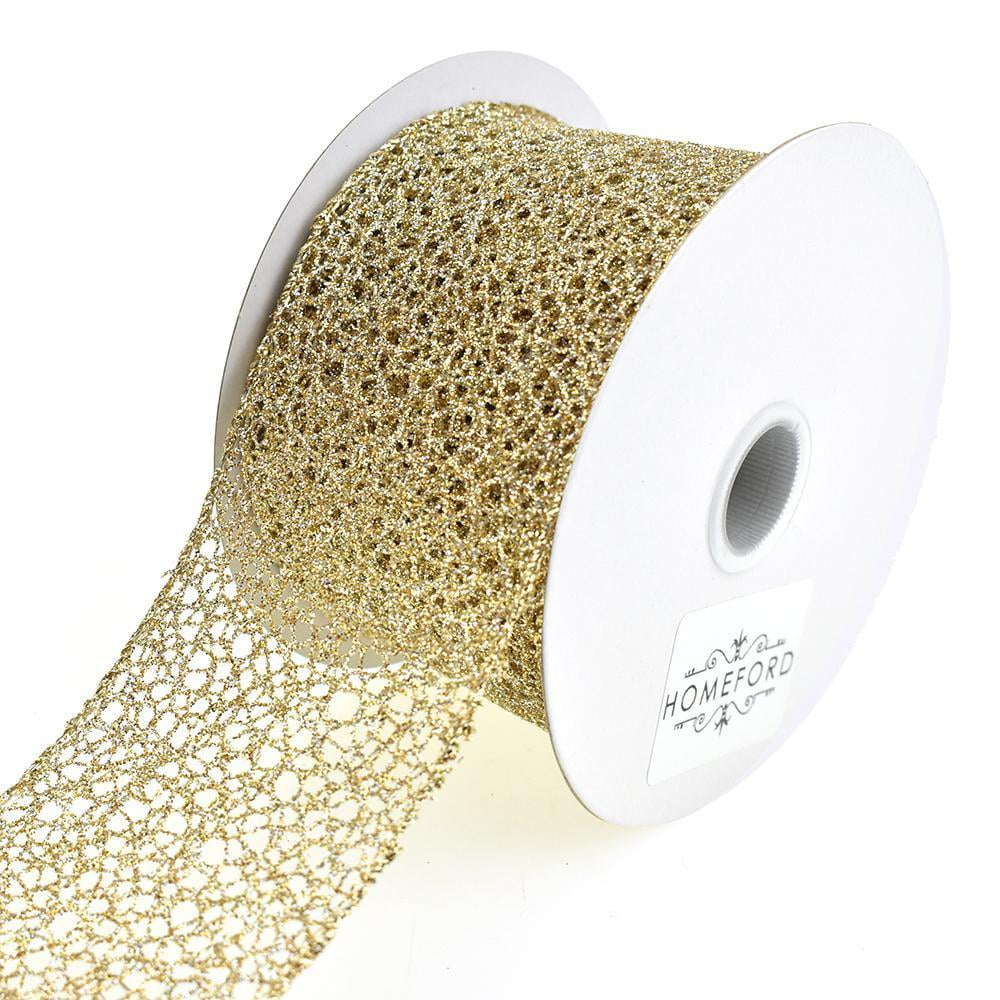 Glitter Webbing Wired Ribbon, Light Gold, 2-1/2-Inch, 10-Yard - Walmart.com