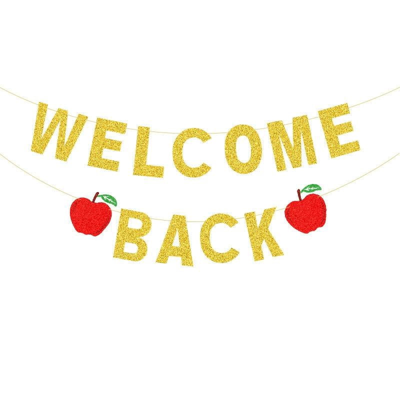 Glitter Welcome Back To School Banner | Apples Welcome Back Banner ...