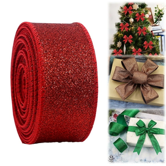 Glitter Wired Ribbon, 2.5 Inch x 10 Yards Christmas Glitter Ribbon ...