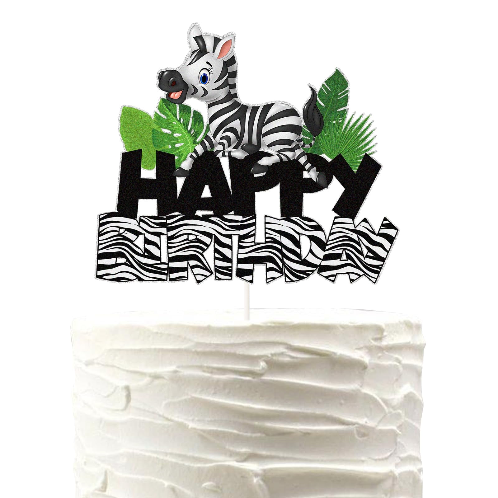 Glitter Zebra Happy Birthday Cake Topper,Animal AIS1 Theme Birthday ...