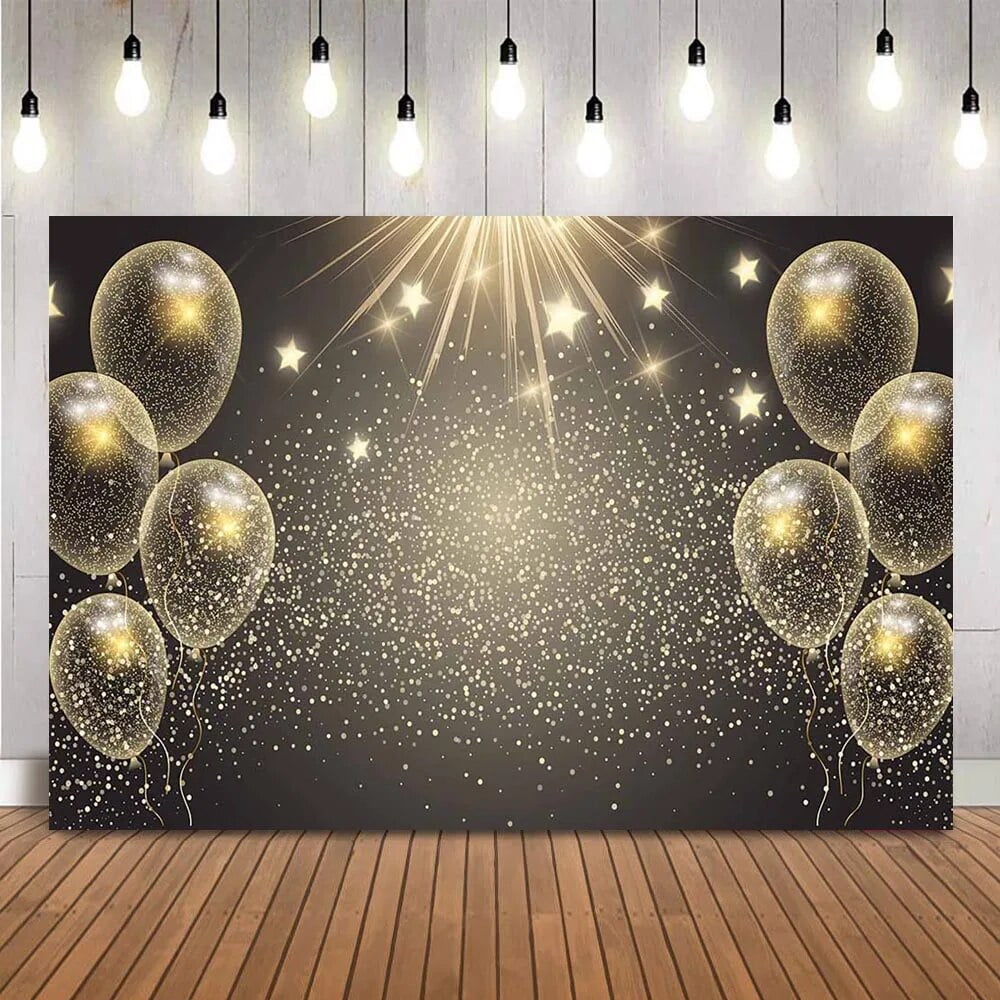 Glitter birthday party balloon backdrop happy birthday flash stars ...