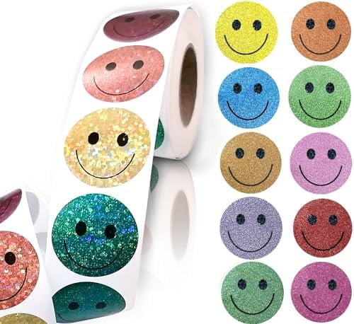 Glitter dot Smiley face Stickers,Foil Shiny Happy Face Stickers for ...